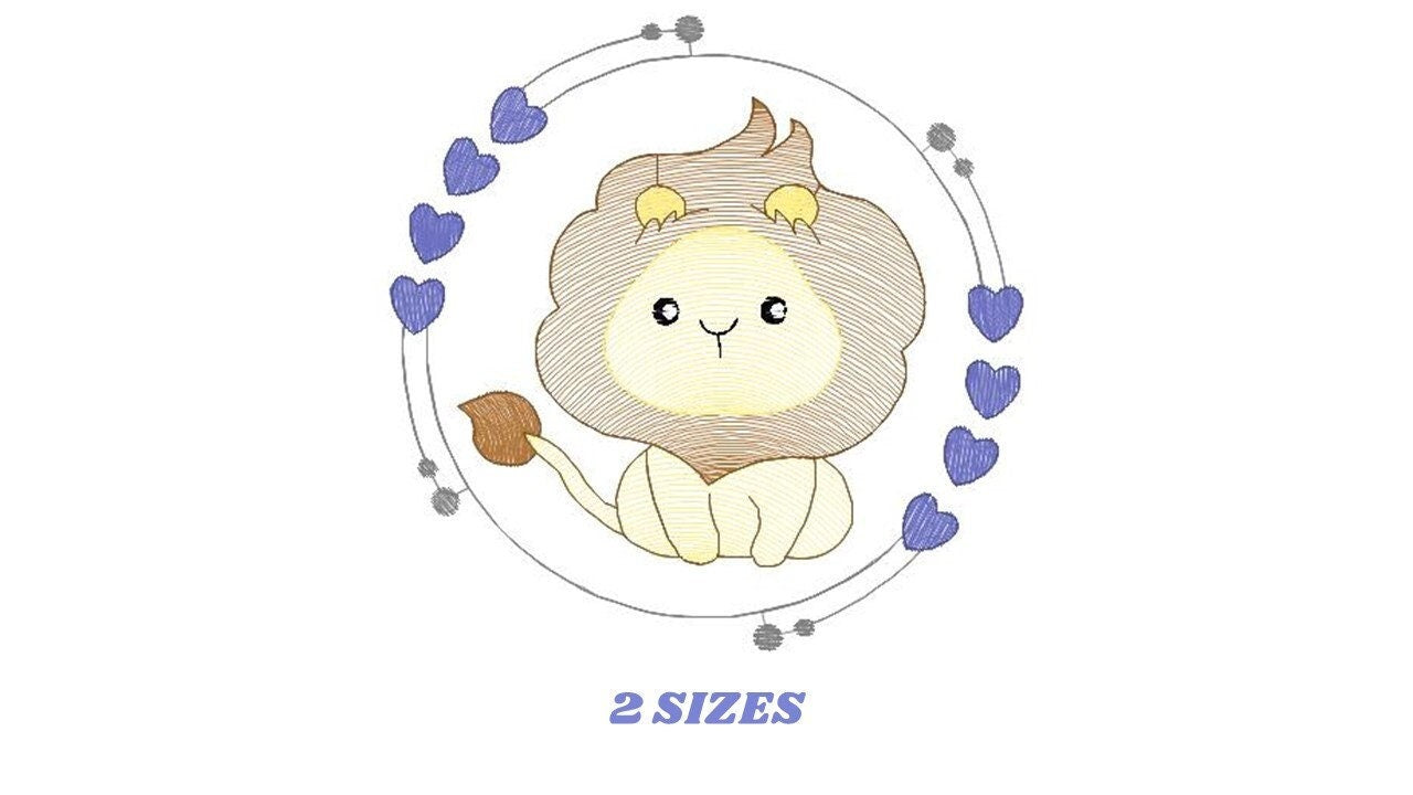 Lion with frame embroidery designs - Safari animal embroidery design m ...
