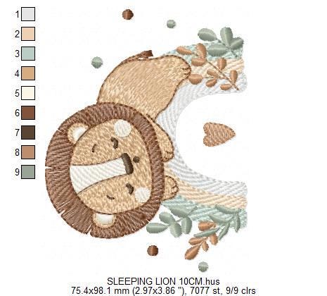 Sleeping Lion King embroidery designs - Safari animal with rainbow mac ...