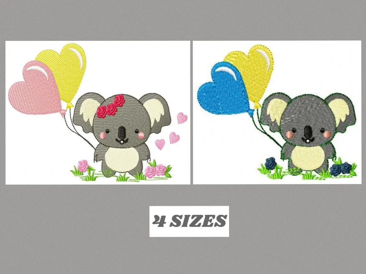 Koala Bear embroidery design - Koalas with balloon embroidery designs ...
