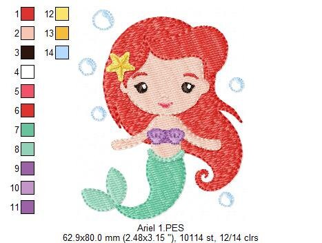 Ariel embroidery designs - Disney Princess embroidery design machine e ...
