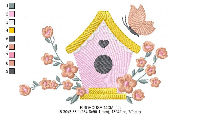 Bird embroidery designs - Birdhouse embroidery design machine embroide ...