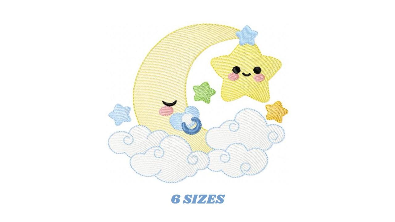 Moon with stars embroidery design - Half moon embroidery design ...