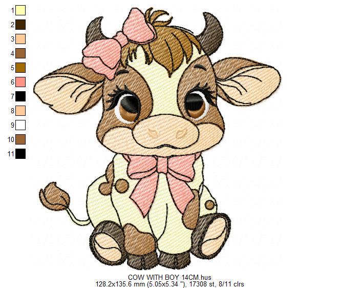 Cow with bow lace embroidery design - Farm Animal Ranch embroidery des ...