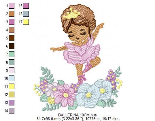 Ballerina embroidery designs - Ballet dancer with flowers embroidery d ...