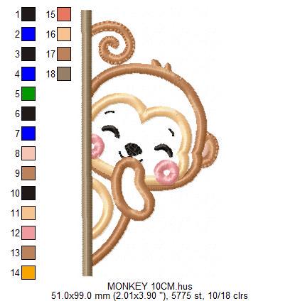 Peek a boo Monkey split embroidery design - Safari wild animal machine ...
