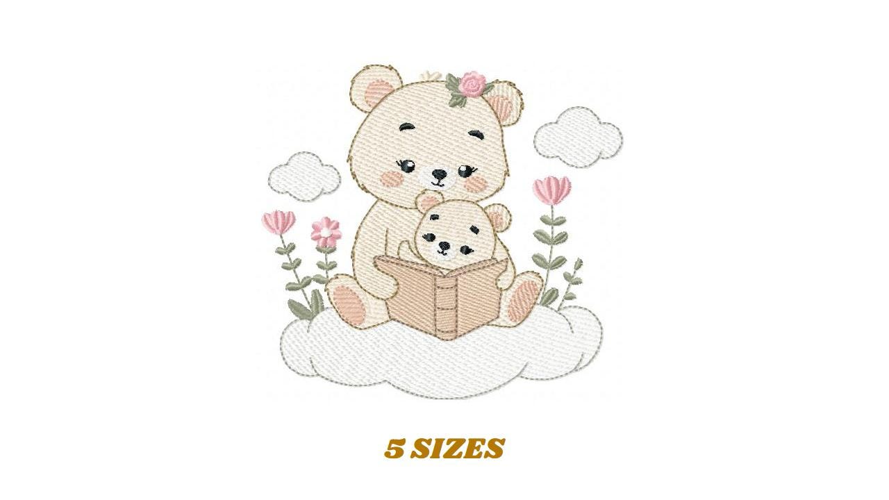 Reading Mother Bear embroidery designs - Teddy bear machine embroidery ...