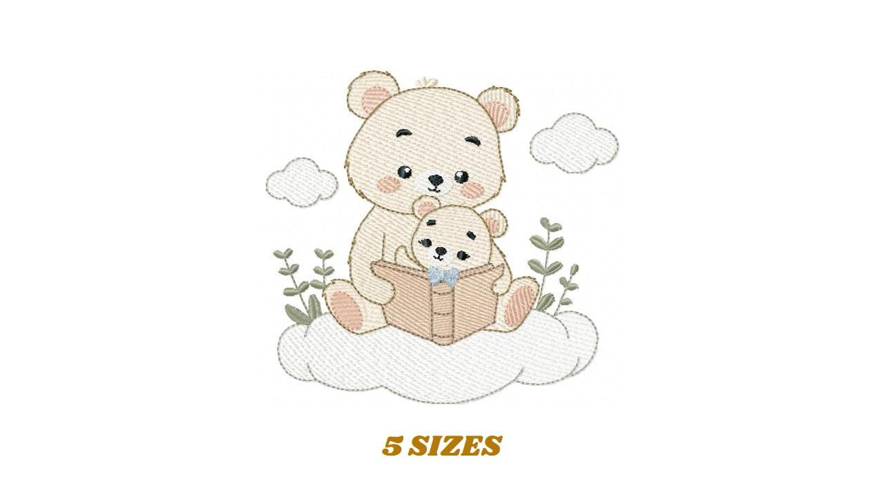 Bear reading embroidery designs - Teddy Bear with cub machine embroide ...
