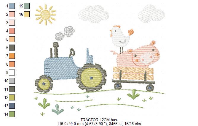 Farm Tractor with pig and chicken embroidery designs - Truck with sun ...