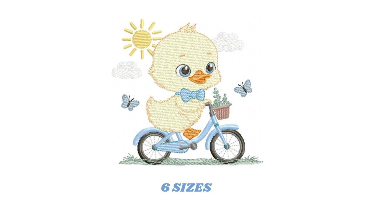 Duck embroidery design - Baby boy duck with bike machine embroidery ...
