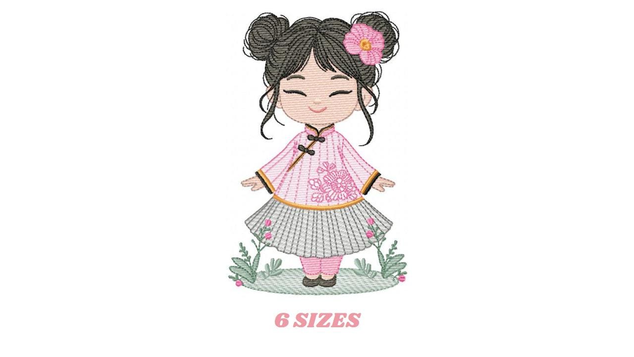 Japanese Geisha embroidery designs - Japanese Girl machine embroidery ...