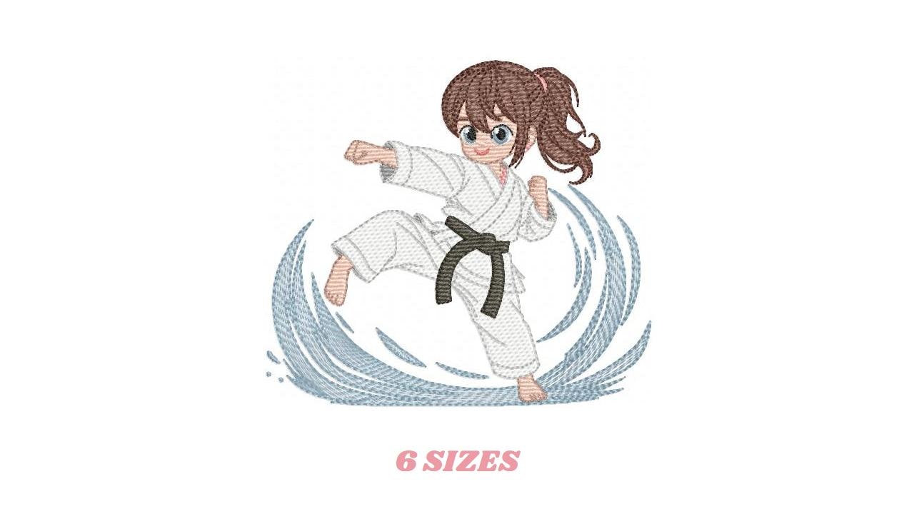 Karate Fighter embroidery designs - Baby girl athlete with kimono mach ...