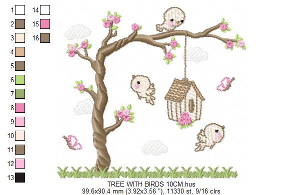 Tree with Birds embroidery design machine embroidery pattern – Marcia ...