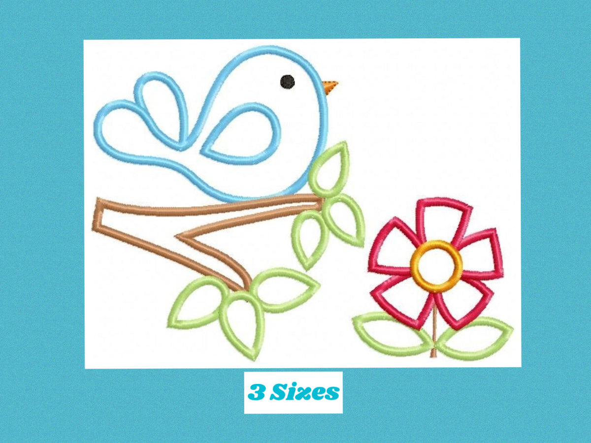 Bird embroidery designs - Bird with Flower applique machine embroidery ...