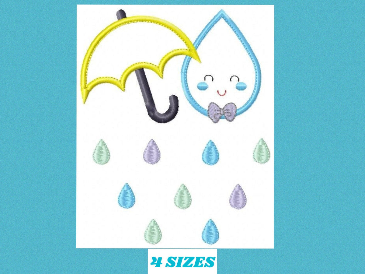 Umbrella with raindrop embroidery design - Rain embroidery design mach ...