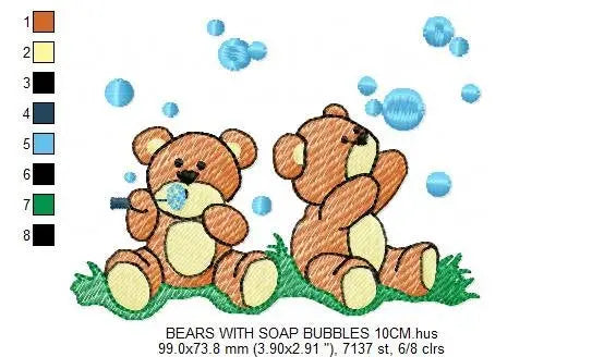 Bear blowing bubbles embroidery designs - Teddy Bear machine embroider ...