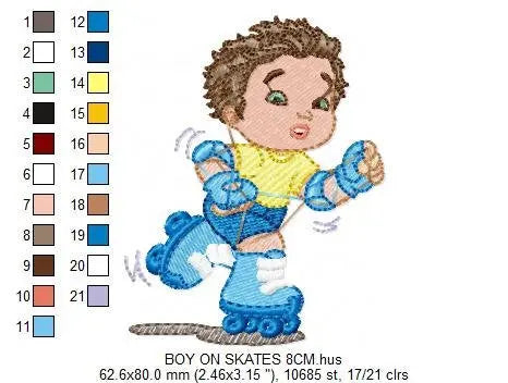 Roller Skater embroidery designs - boy with roller blades embroidery d ...
