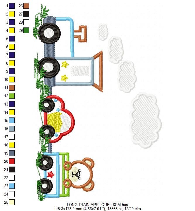 Train embroidery designs - Vehicle applique machine embroidery pattern ...