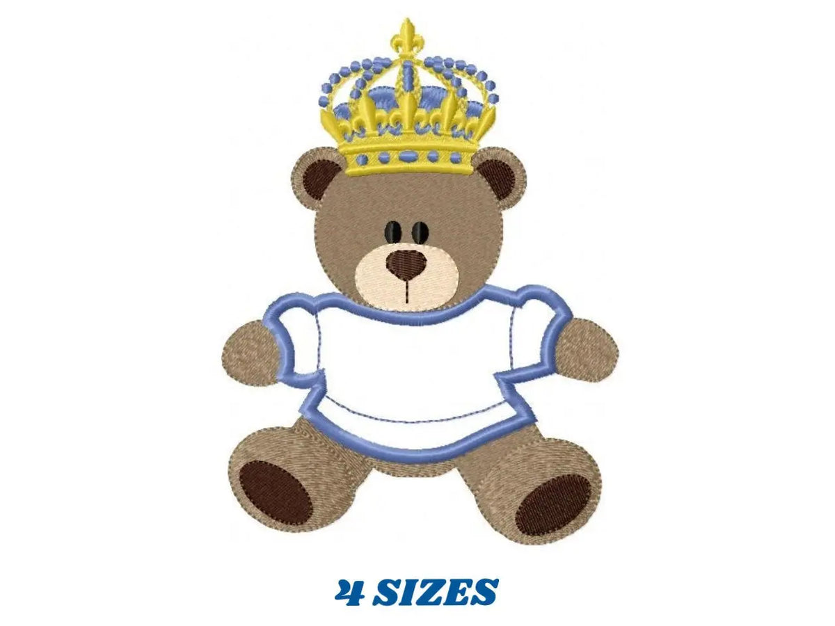 Bear embroidery designs - Bear with crown embroidery design machine em ...