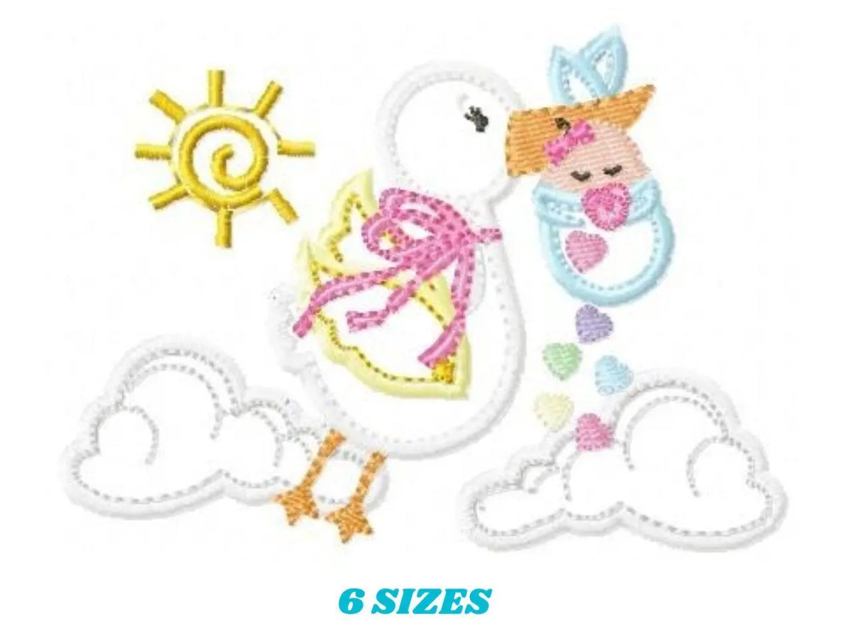 Stork embroidery design - Stork with baby embroidery design machine em ...