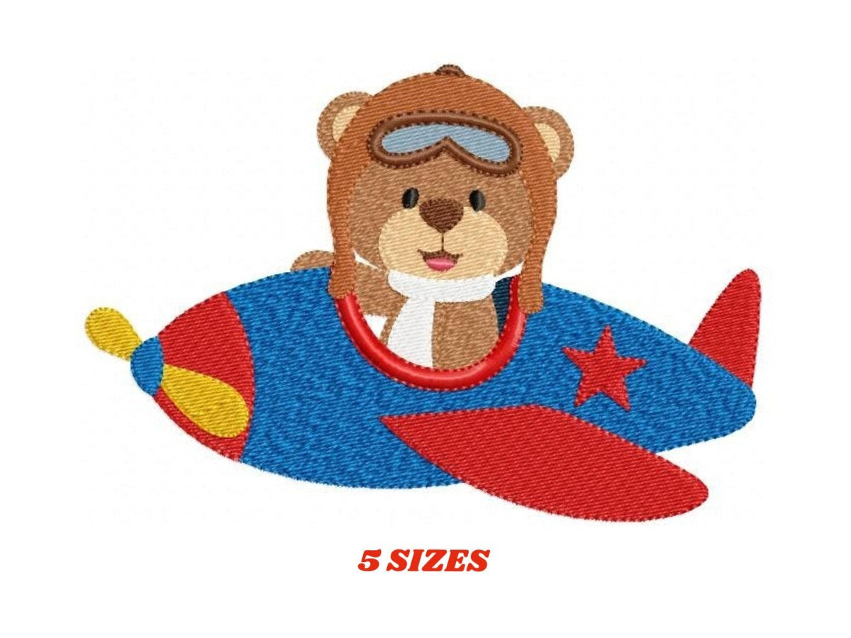 Pilot Bear with goggles embroidery designs - Boy Aviator Bear with pla ...