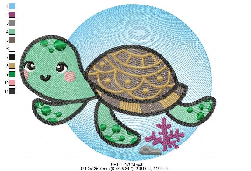 Turtle embroidery designs - Ocean animals embroidery design machine em ...