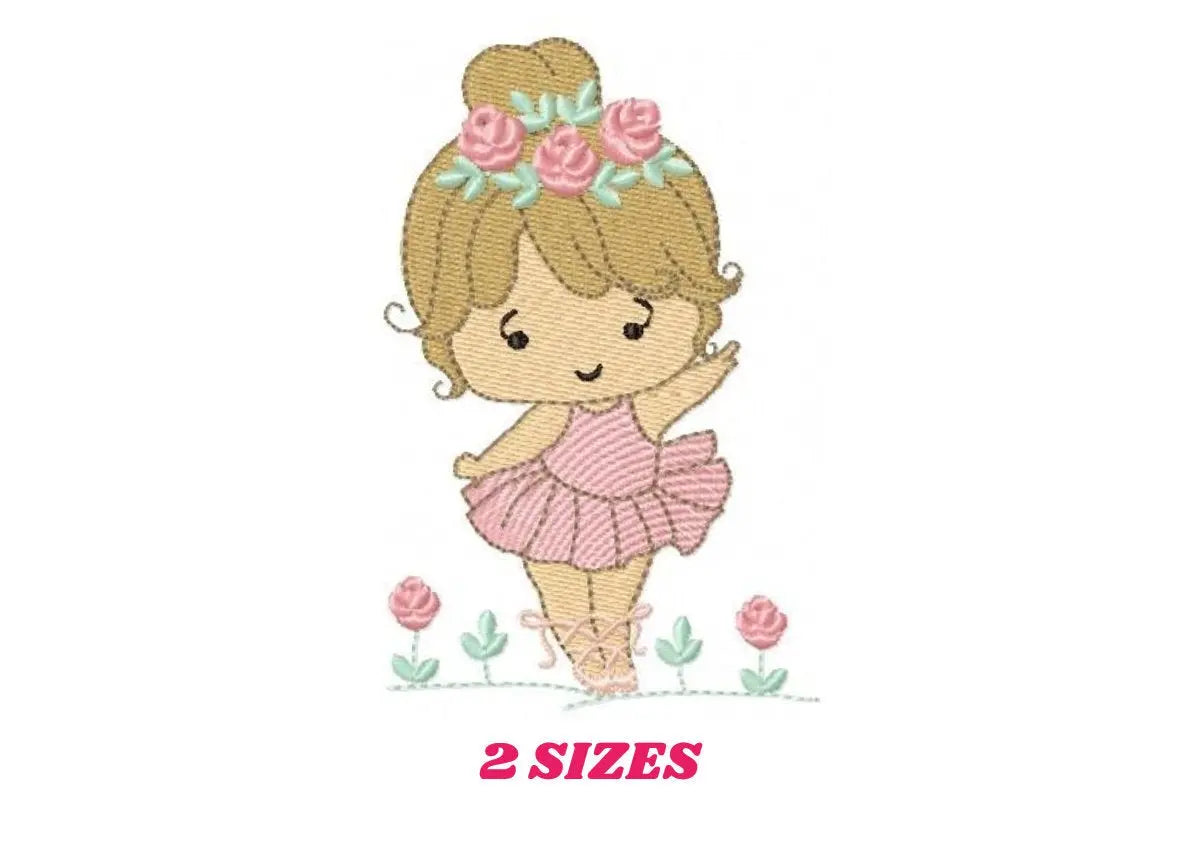 Ballerina with roses embroidery designs - Ballet dancer embroidery des ...
