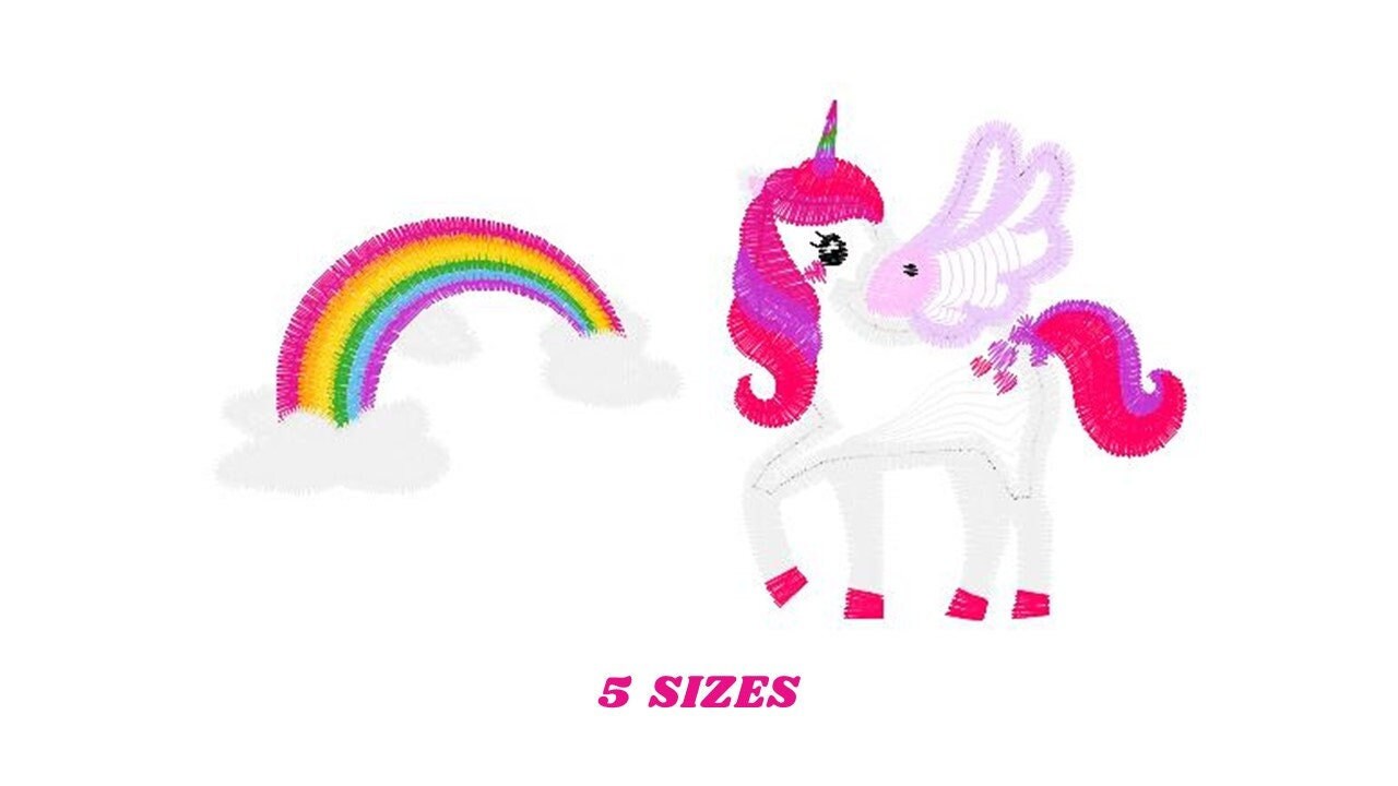 Unicorn with wings embroidery designs - Rainbow embroidery design mach ...