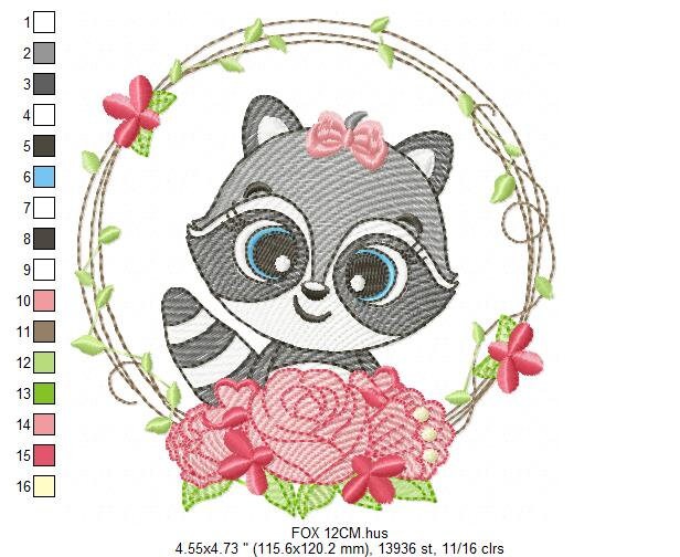 Raccoon embroidery designs - Woodland animal embroidery design machine ...