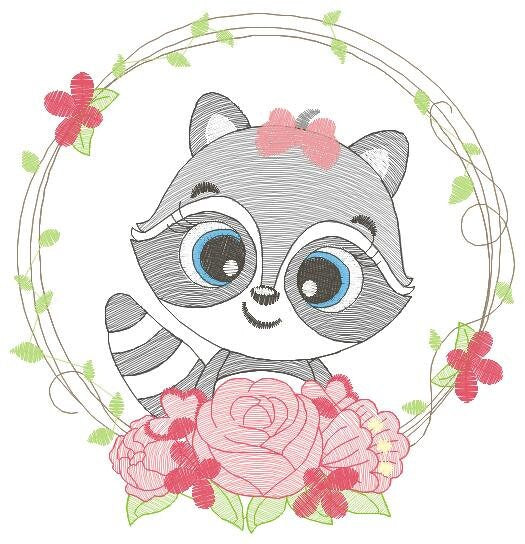 Raccoon embroidery designs - Woodland animal embroidery design machine ...